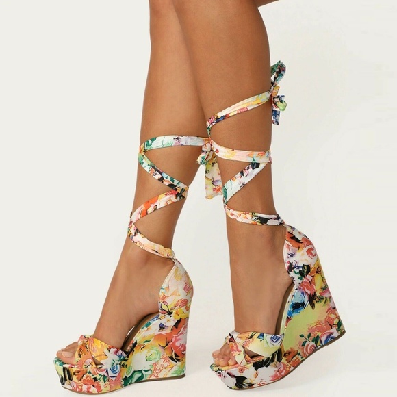 BAMBOO | Shoes | Multi Color Lace Up Open Toe Wedge Platform Sandal ...